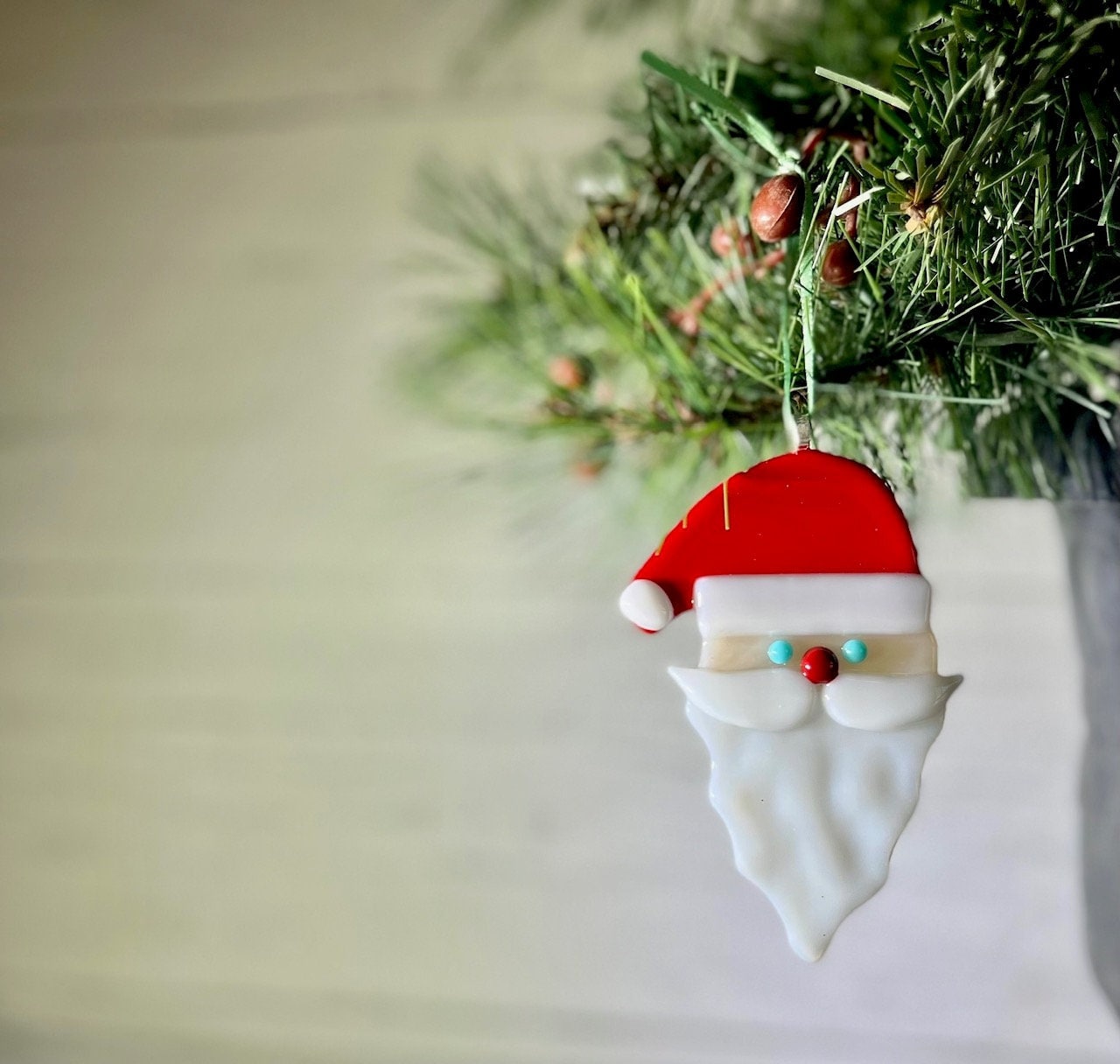Santa Glass Ornament Fused Glass Ornament Holiday Christmas Ornament ...