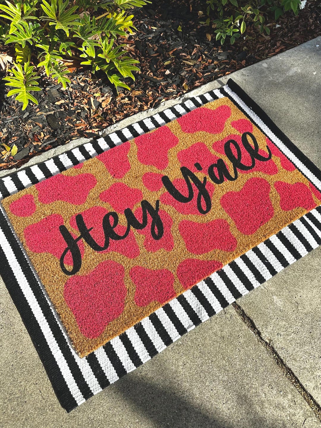 Pink Hey Yall Cow Print Doormat Animal Print Western Ranch Farm Custom ...