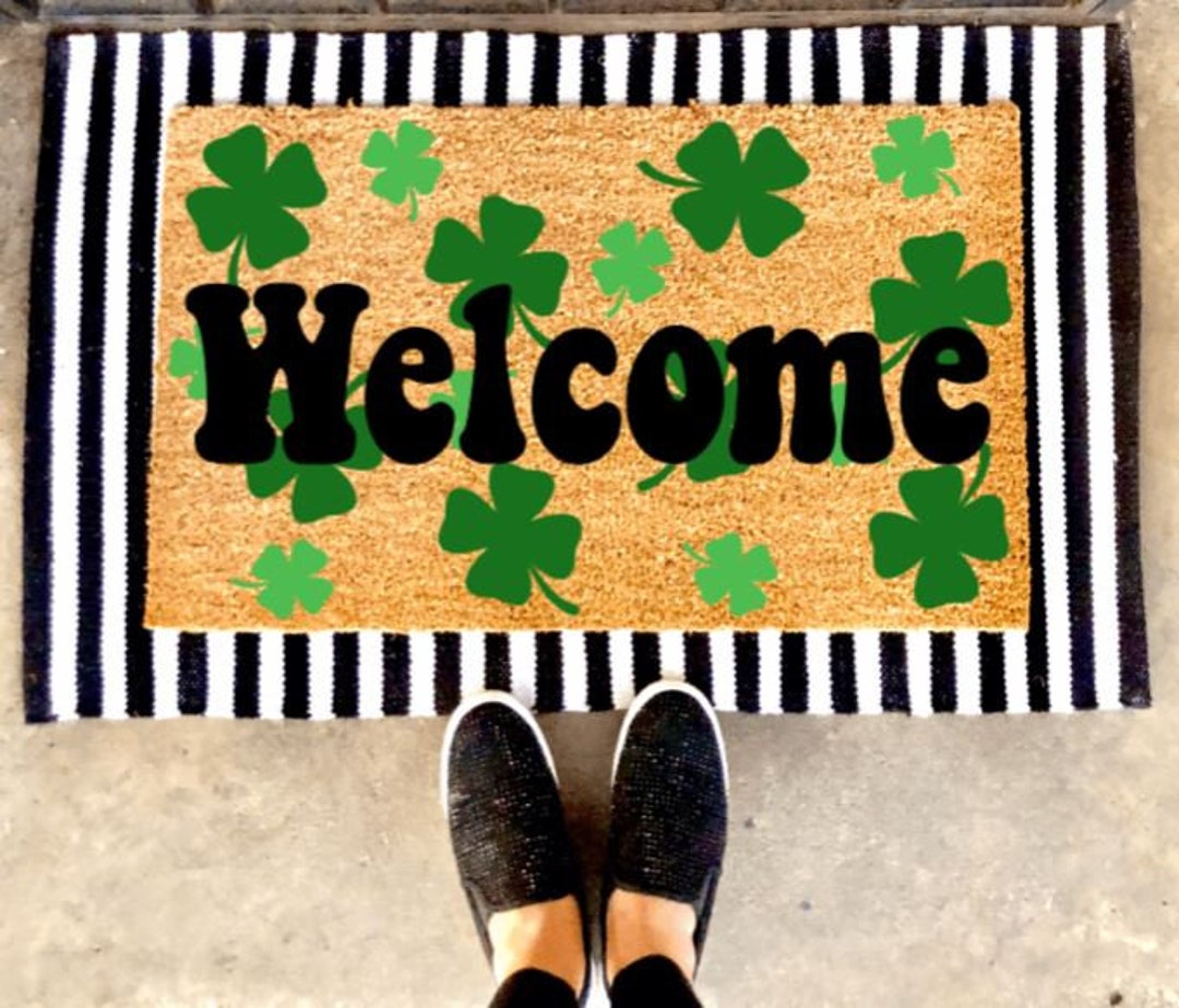 St. Patrick's Day Welcome Clover Spring Doormat Irish Green Good Luck ...