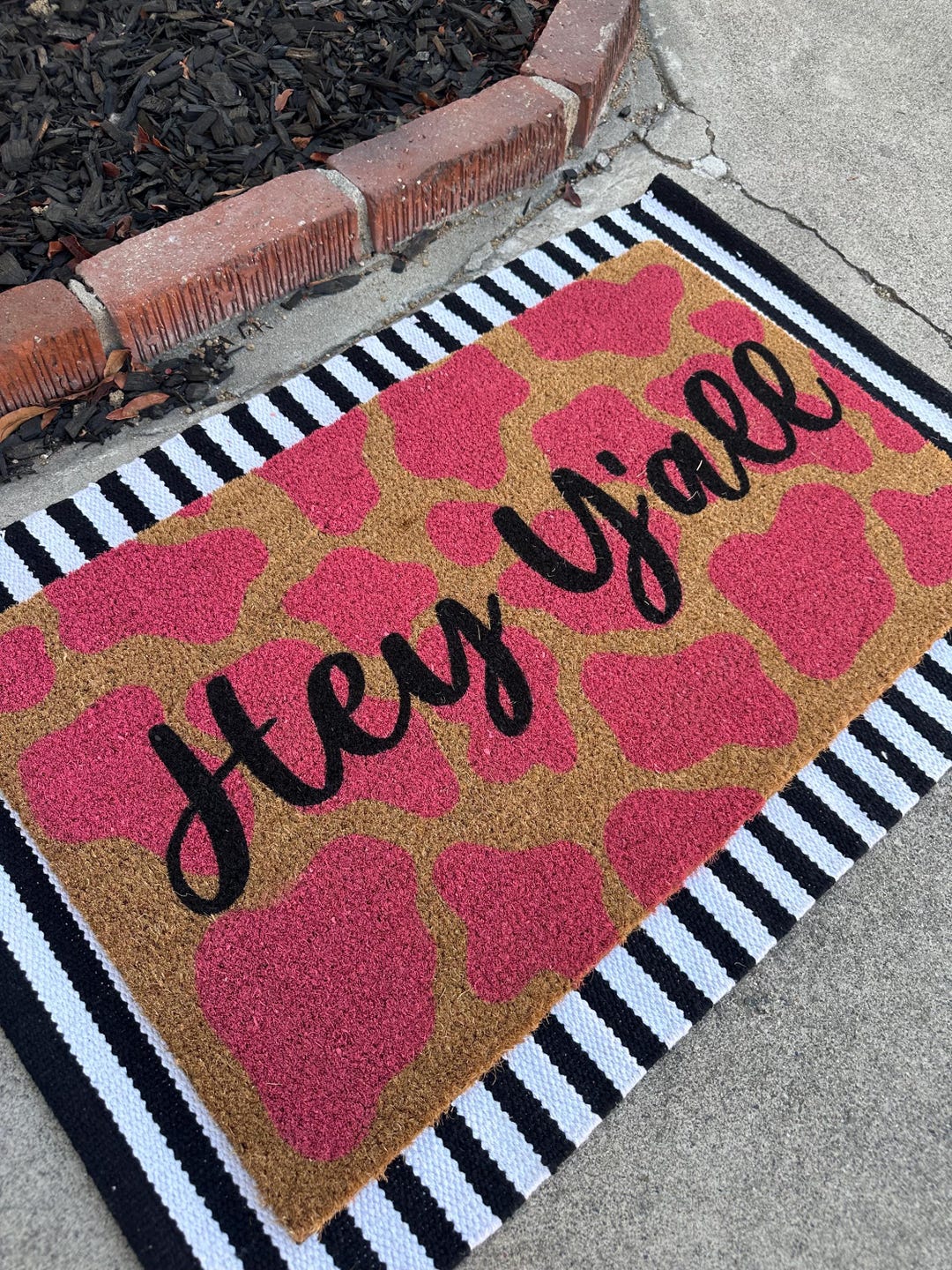 Pink Hey Yall Cow Print Doormat | Animal Print | Western | Ranch | Farm ...