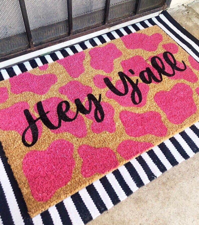Pink Hey Yall Cow Print Doormat Animal Print Western - Etsy