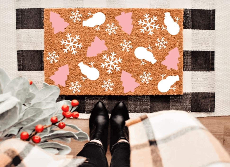 Pink Christmas Trees & Snowflakes Doormat Winter Custom - Etsy