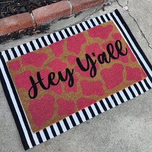 Pink Hey Yall Cow Print Doormat | Animal Print | Western | Ranch | Farm ...