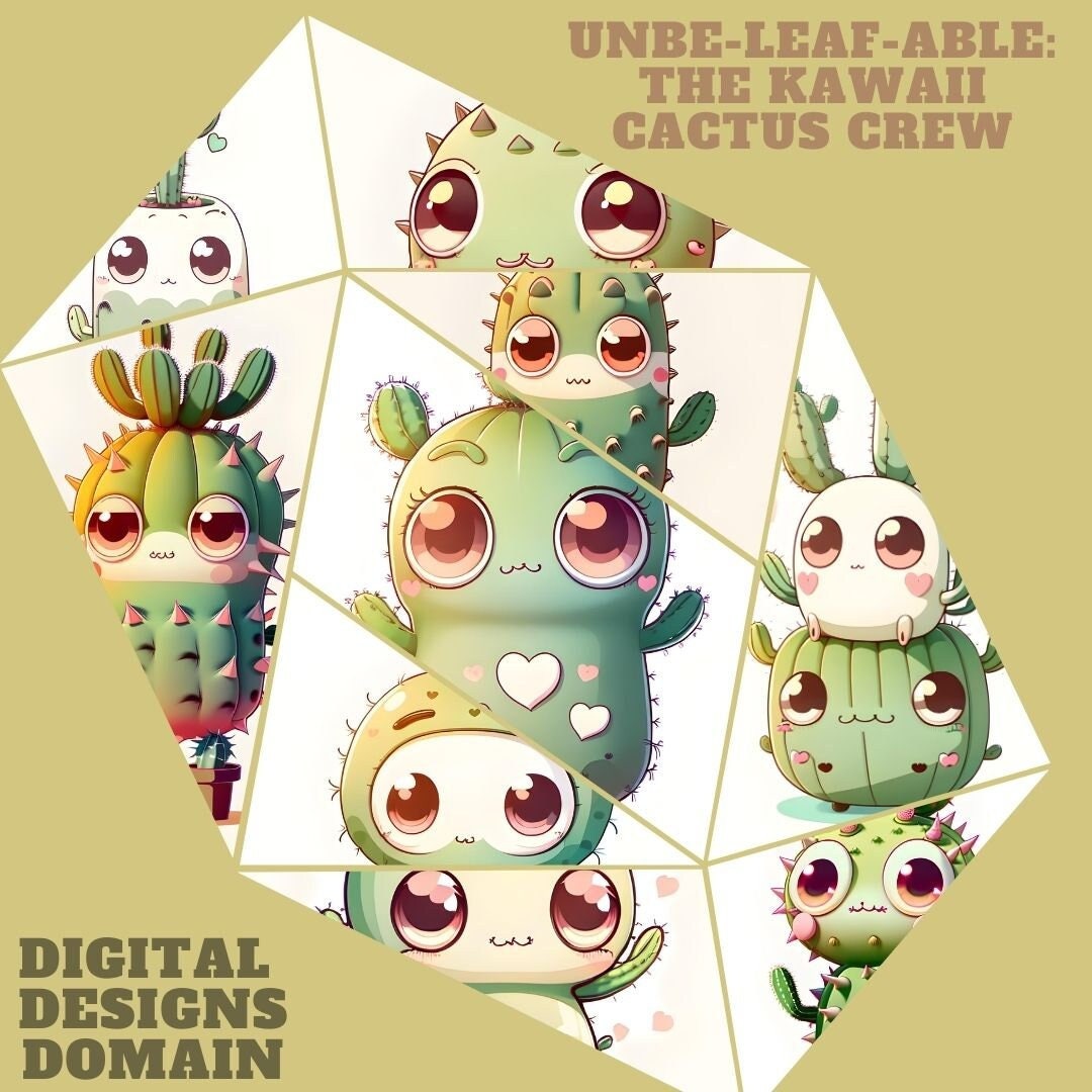Adorable Cactus Kawaii 2D PNG Digital Art Cute Happy Cactus Design ...