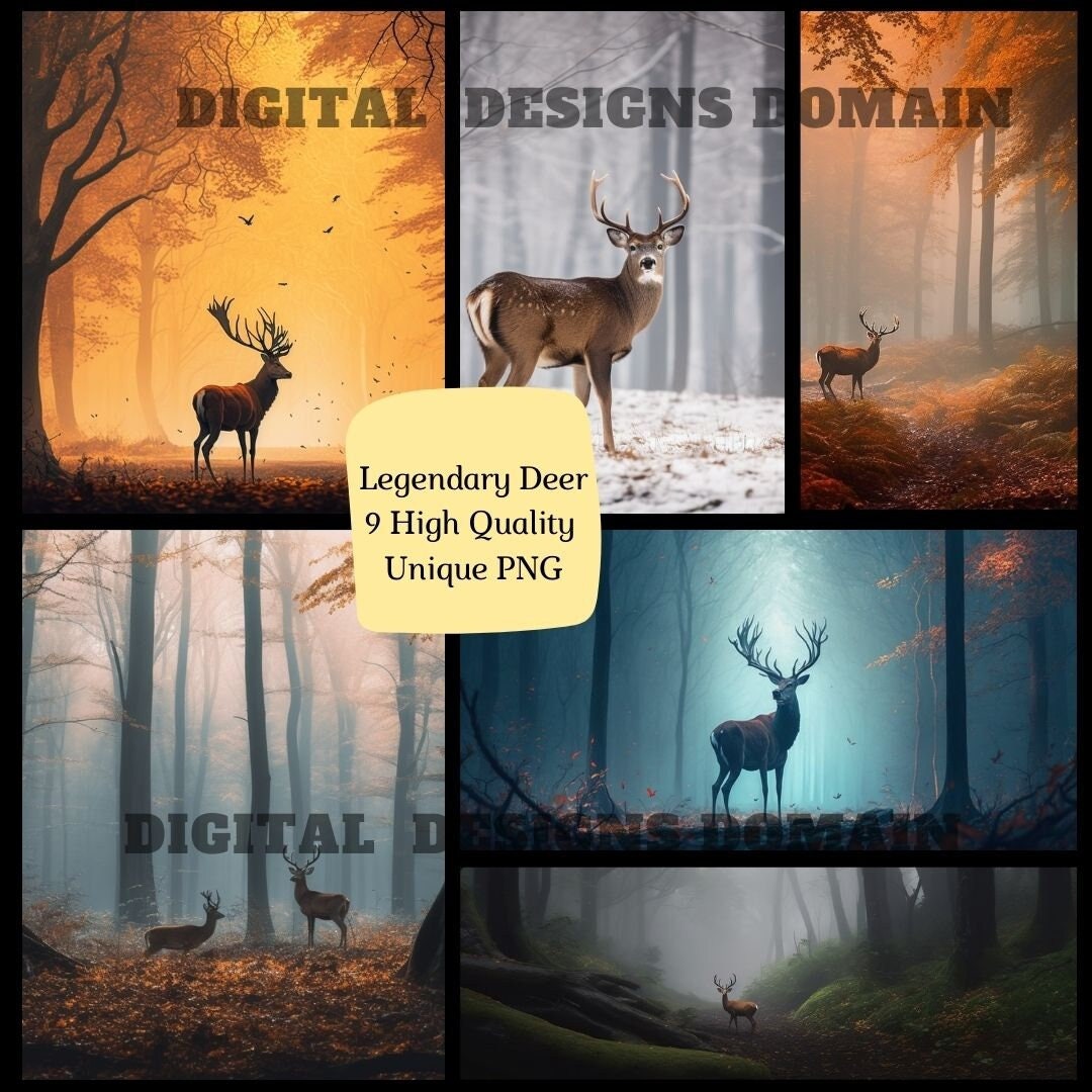 Watercolor Deer in Woods PNG Digital Art Majestic Forest Scene, Perfect ...