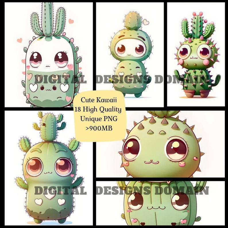 Adorable Cactus Kawaii 2D PNG Digital Art Cute Happy Cactus Design ...