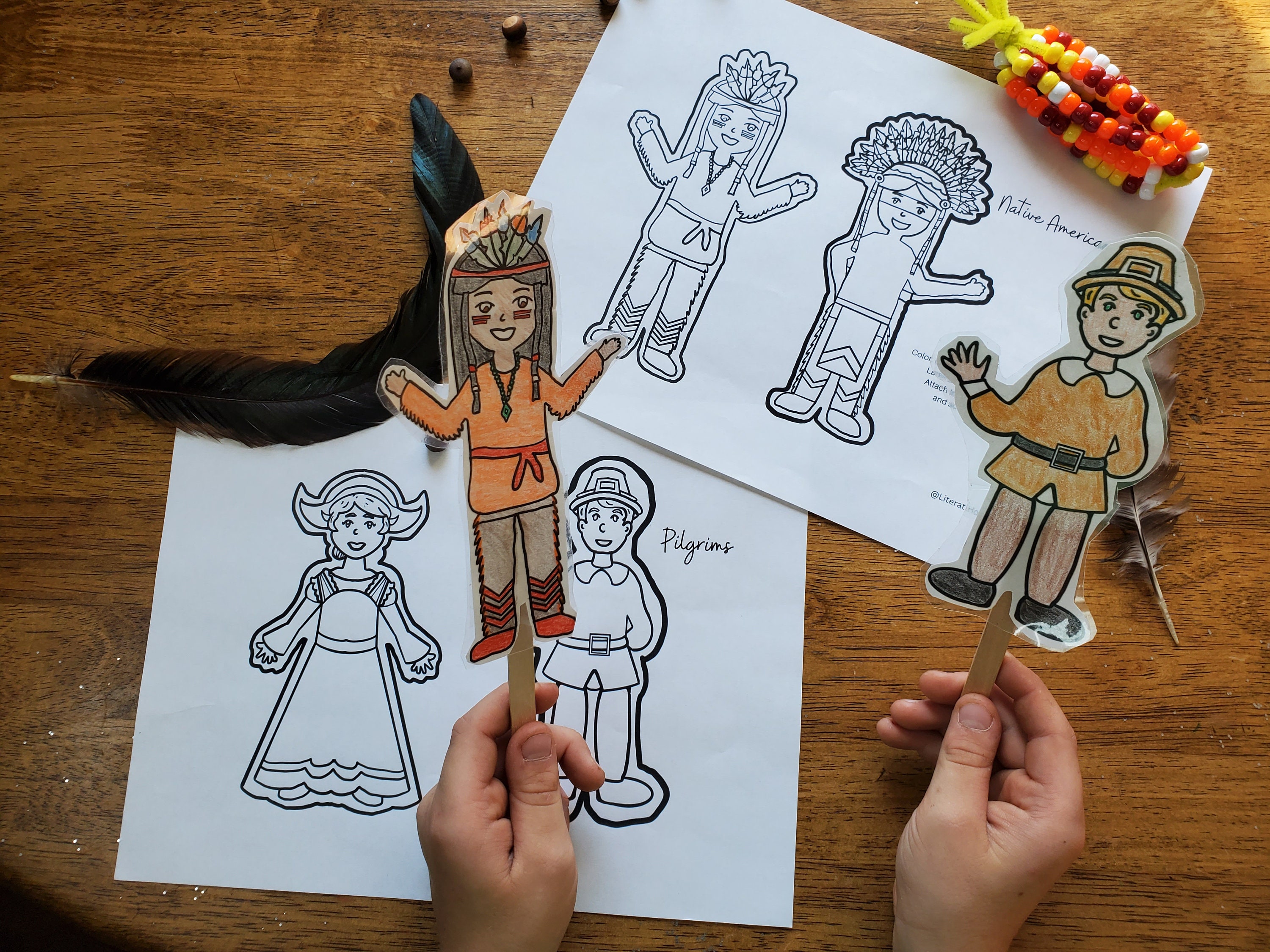 Thanksgiving History, Color Your Own Pilgrims and Native Americans ...