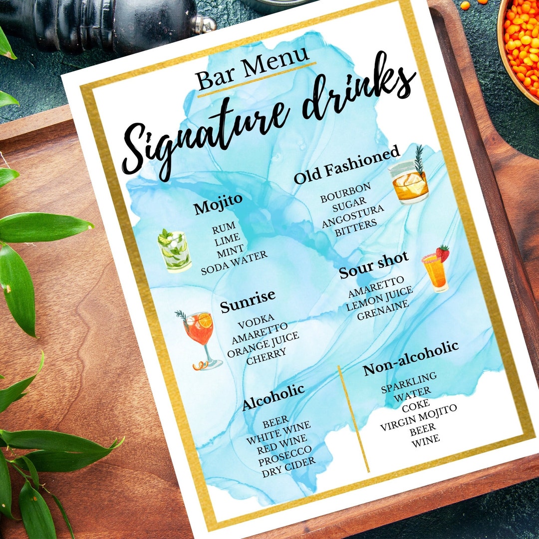 Editable Bar Menu Template, Wedding Drinks Signs Template, Printable ...