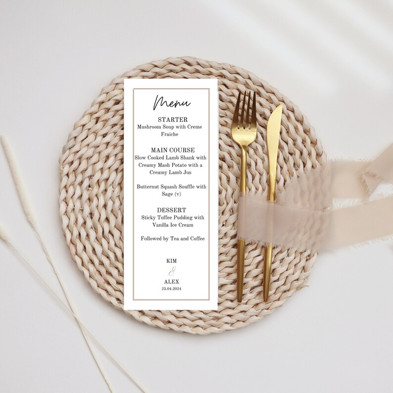 Minimalist Wedding Menu Template, Elegant Wedding Menu, Simple Wedding ...