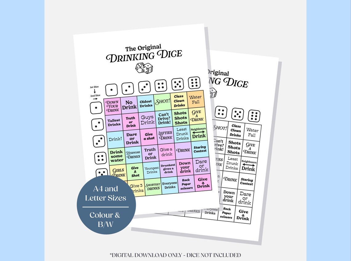 Drinking Dice | Printable Drinking Game for Adults, Fun for Pres ...