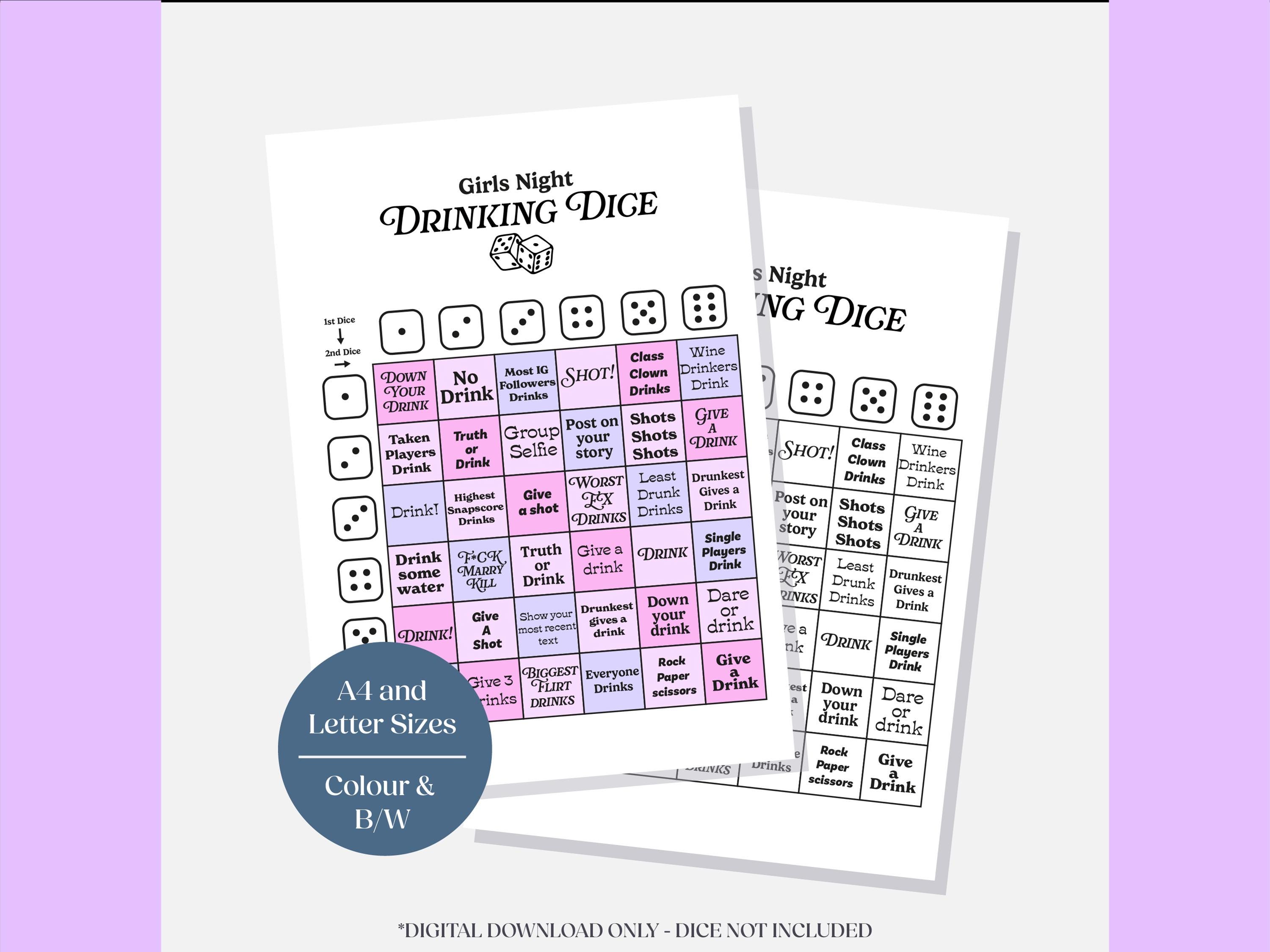 Girls Night Drinking Dice | Printable Drinking Game for Girls Night ...