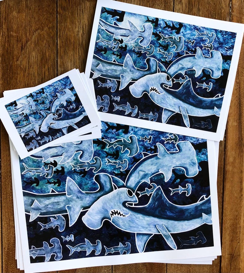 Hammerhead Shark Acrylic Painting Print: Sea Life Art - Etsy