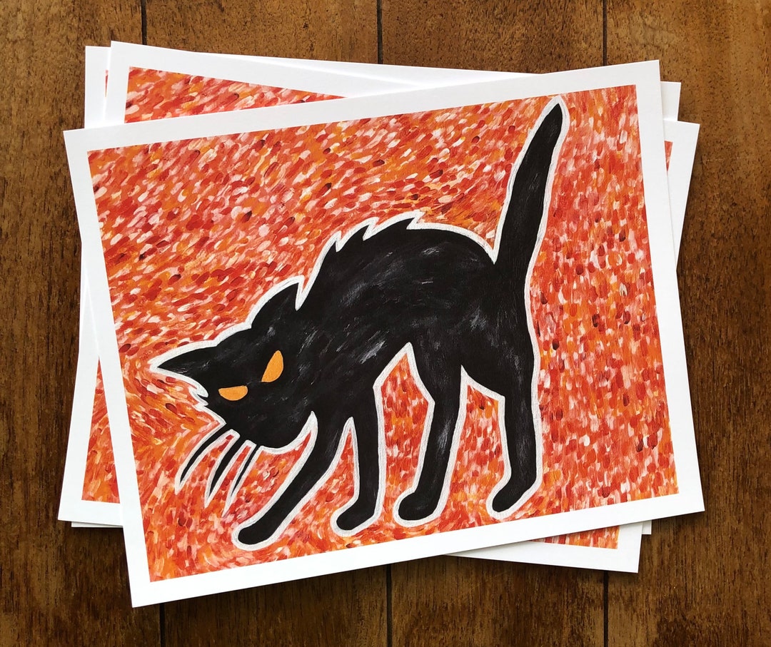 Black Cat Acrylic Paint Print 8x10| Illustration, Painting, Halloween ...