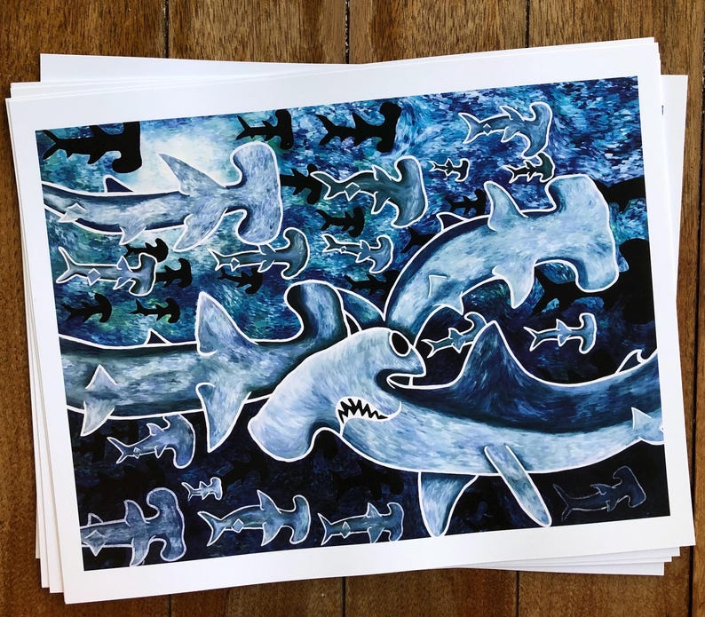 Hammerhead Shark Acrylic Painting Print: Sea Life Art - Etsy