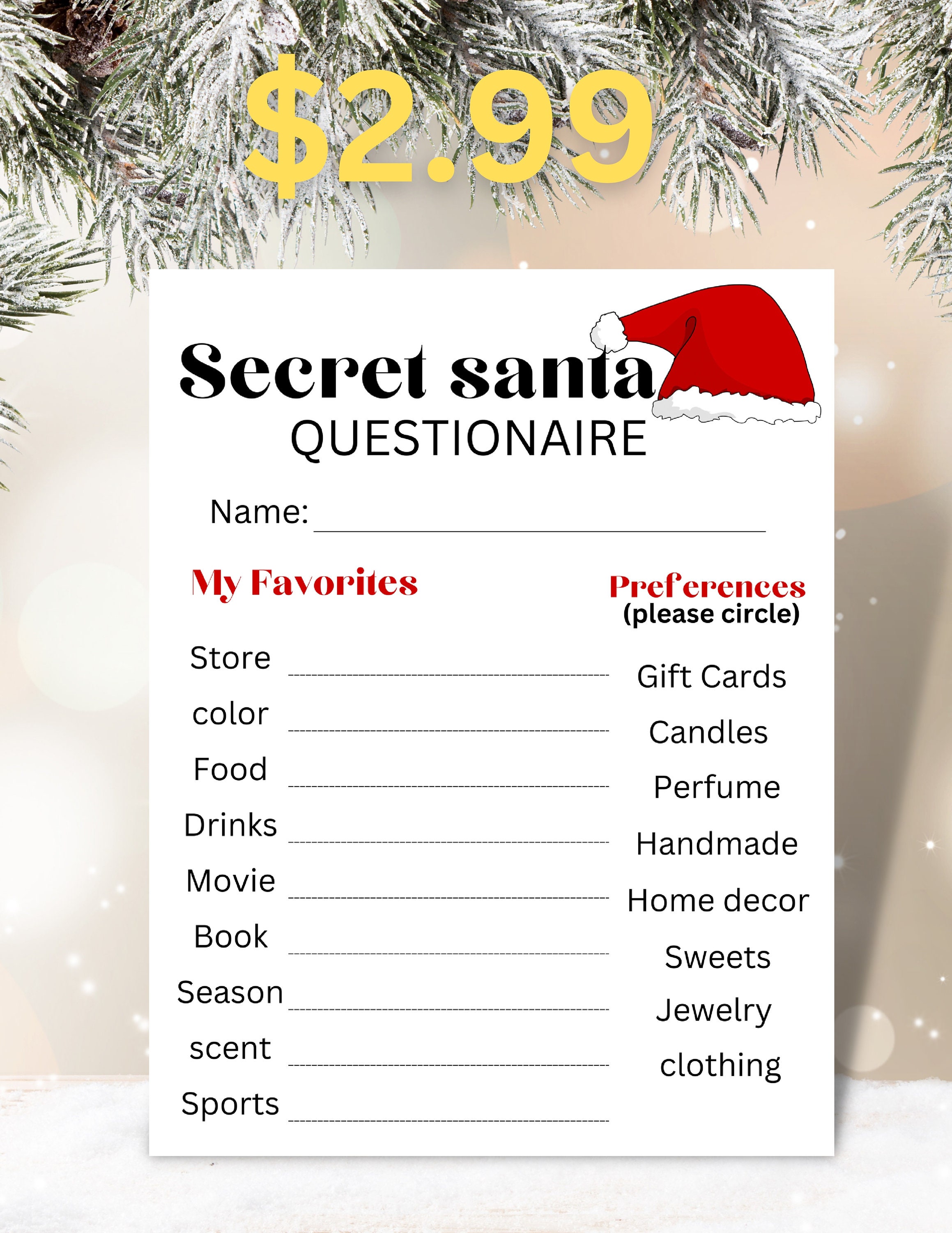 Secret Santa List - Etsy