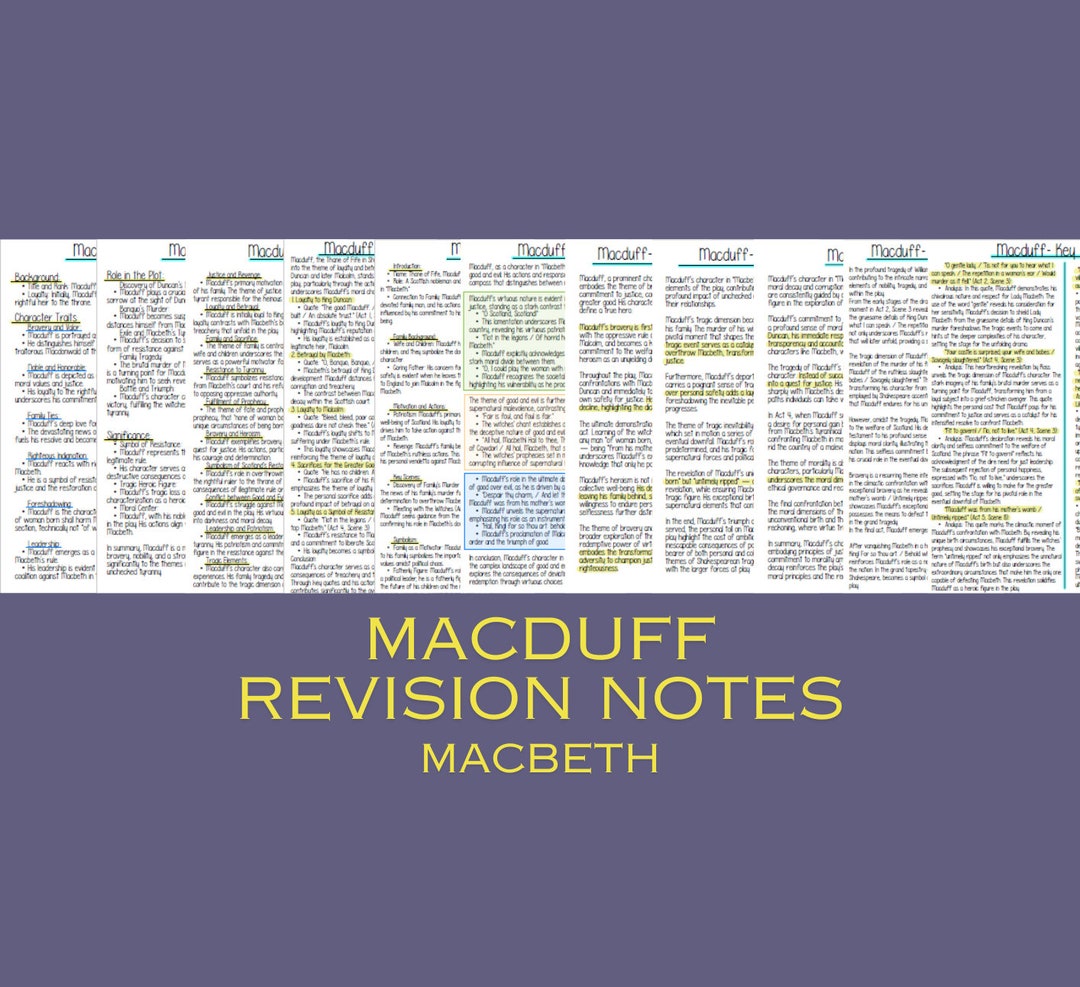 Macduff Revision Notes/ Macbeth Character Analysis/ UK GCSE Shakespeare ...