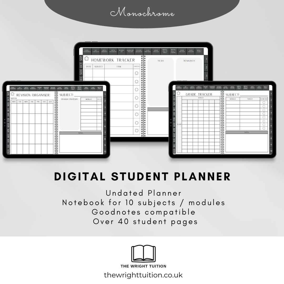 Ultimate Student Digital Planner and Notebook- Monochrome Minimalist ...