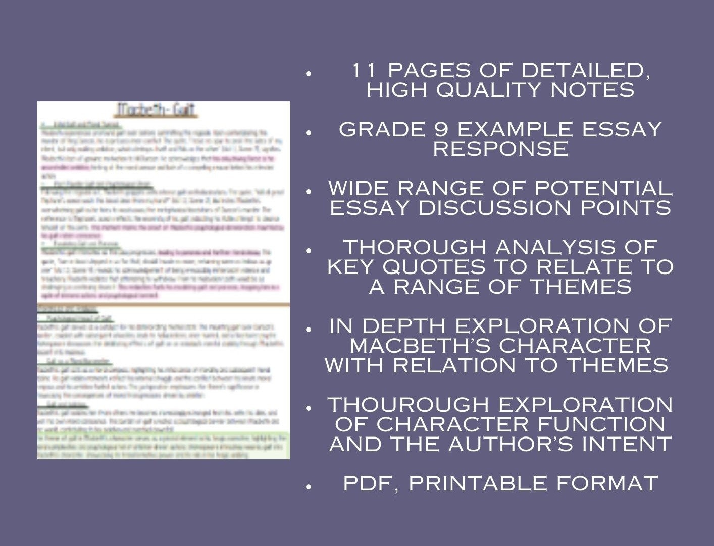 Macbeth Revision Notes/ Macbeth Character Analysis/ UK GCSE Shakespeare ...