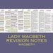 Lady Macbeth Revision Notes/ Shakespeare Study Guide/ UK GCSE Revision ...