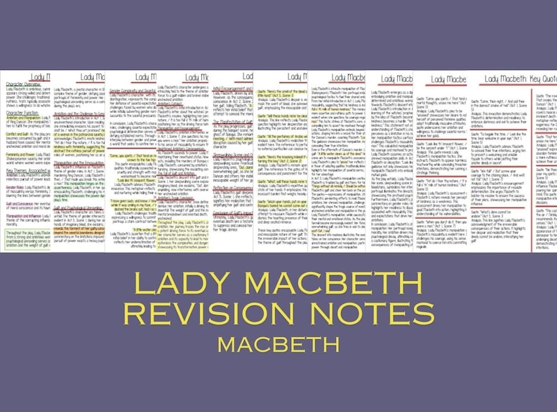 Lady Macbeth Revision Notes/ Shakespeare Study Guide/ UK GCSE Revision ...