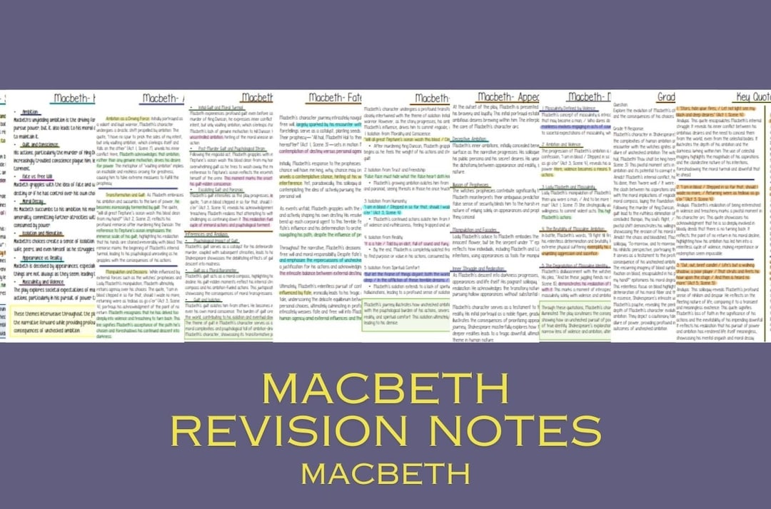 Macbeth Revision Notes/ Macbeth Character Analysis/ UK GCSE Shakespeare ...