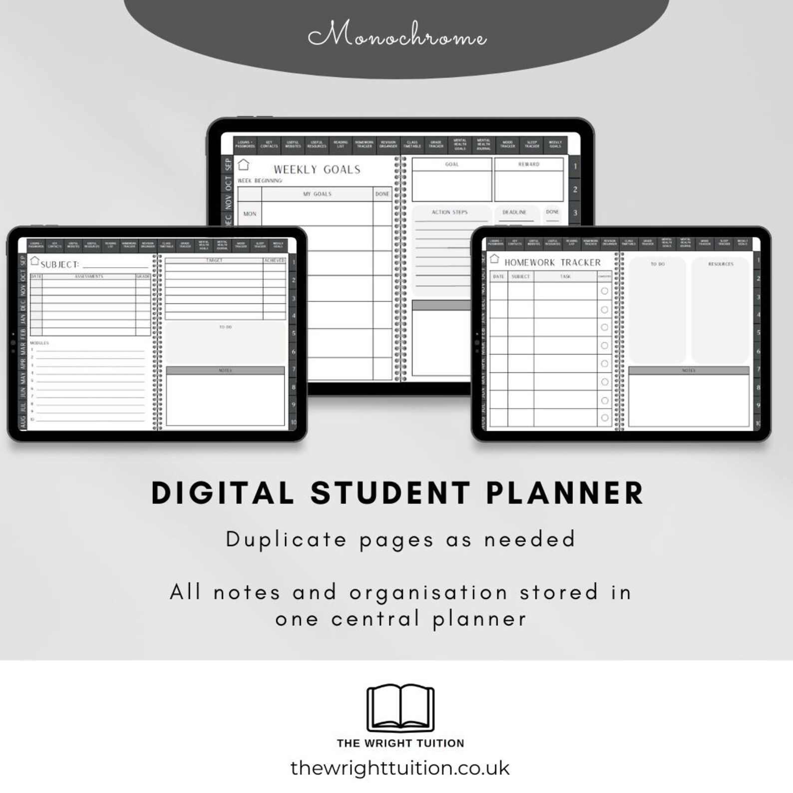 Ultimate Student Digital Planner and Notebook- Monochrome Minimalist ...