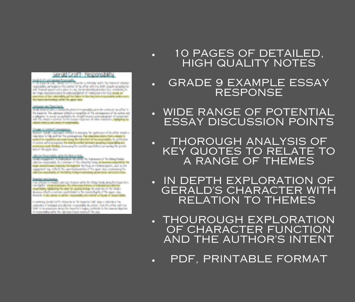 Gerald Croft Revision Notes/ Character Study Guide/ Grade 9 Example ...