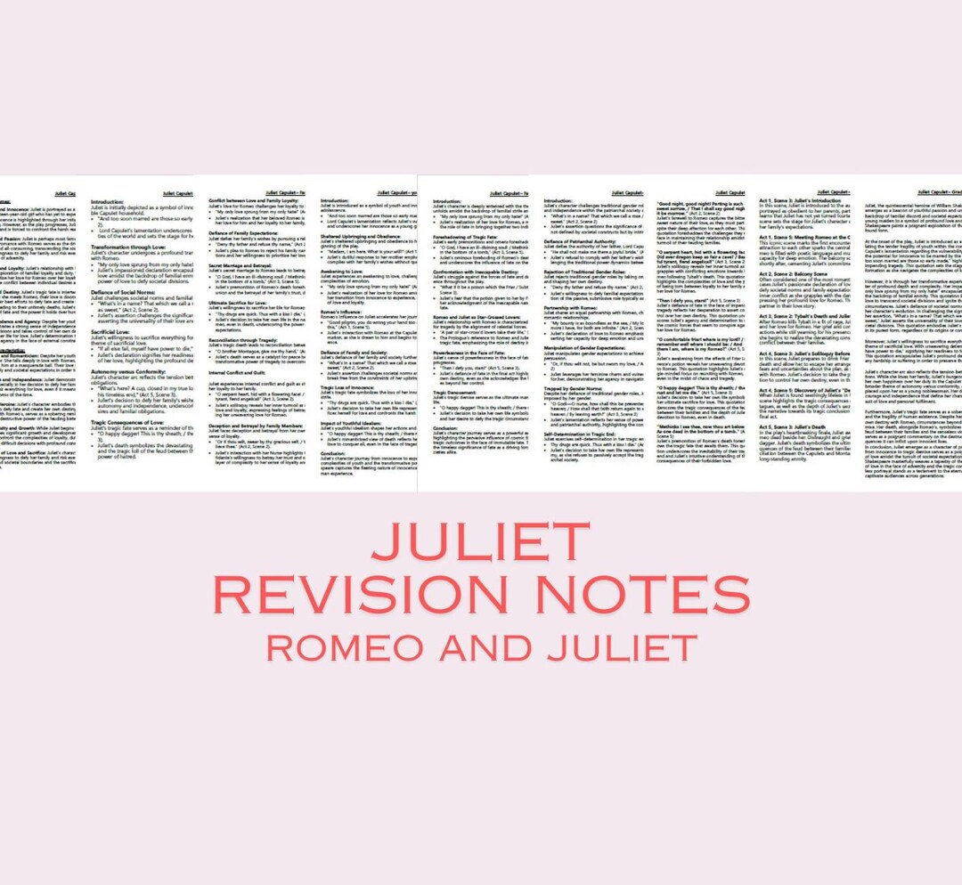 Juliet Revision Notes/ Romeo and Juliet Character Analysis/ UK GCSE ...