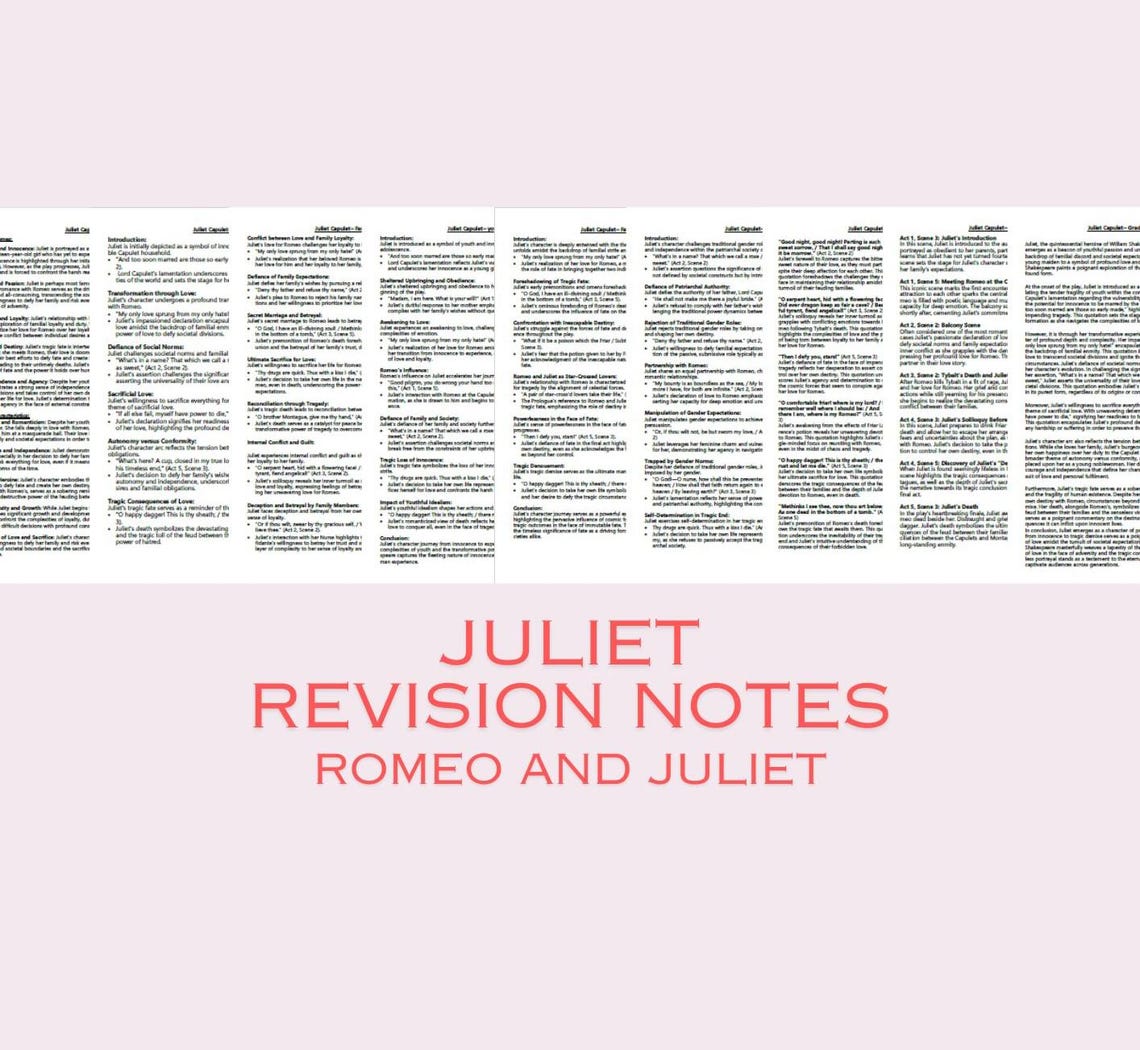 Juliet Revision Notes/ Romeo and Juliet Character Analysis/ UK GCSE ...
