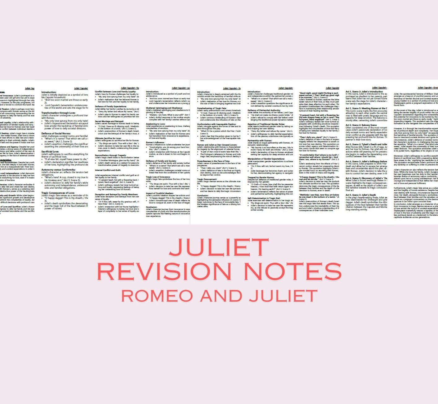 Juliet Revision Notes/ Romeo and Juliet Character Analysis/ UK GCSE ...
