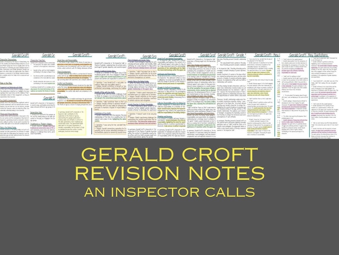 Gerald Croft Revision Notes/ Character Study Guide/ Grade 9 Example ...