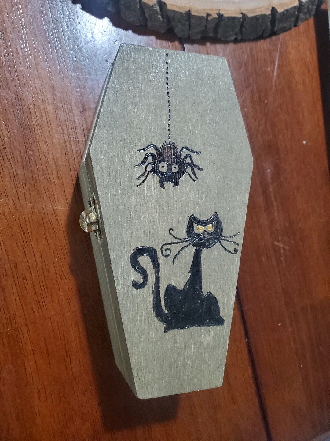 Black Cat and Spider Stained Mini Coffin - Etsy