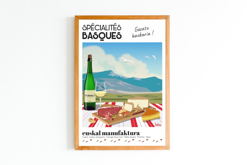 Basque Specialties Poster Basque Country, Basque Cuisine Vintage Minimalist Poster Travel Poster ...