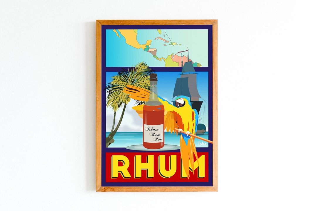 Rum Poster Cocktail Vintage Minimalist Poster Travel Poster Travel ...