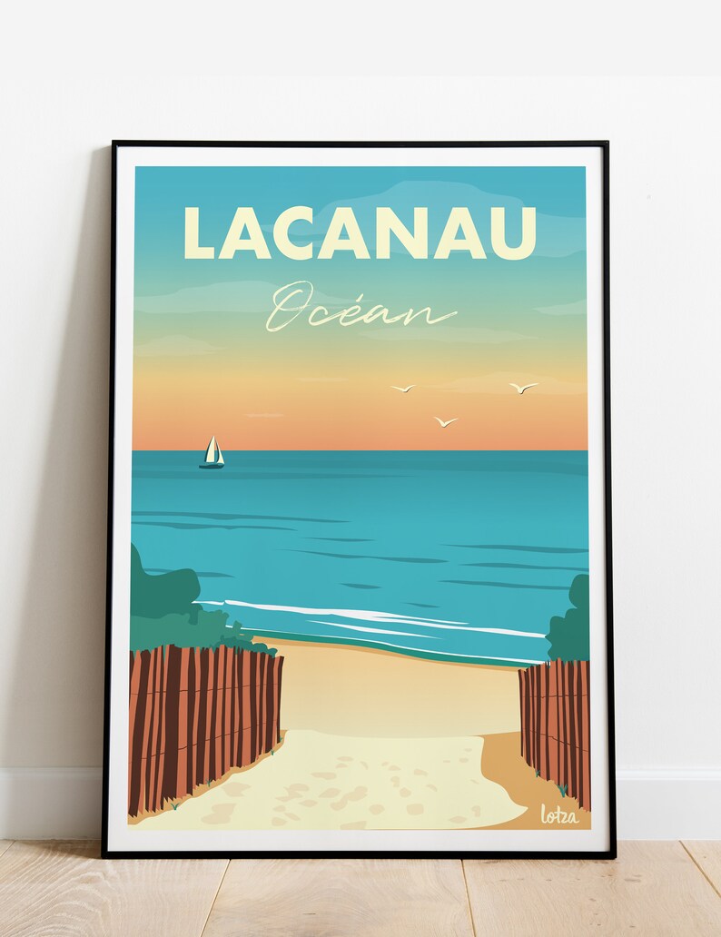 Poster Lacanau Beach Vintage Minimalist Poster Travel - Etsy