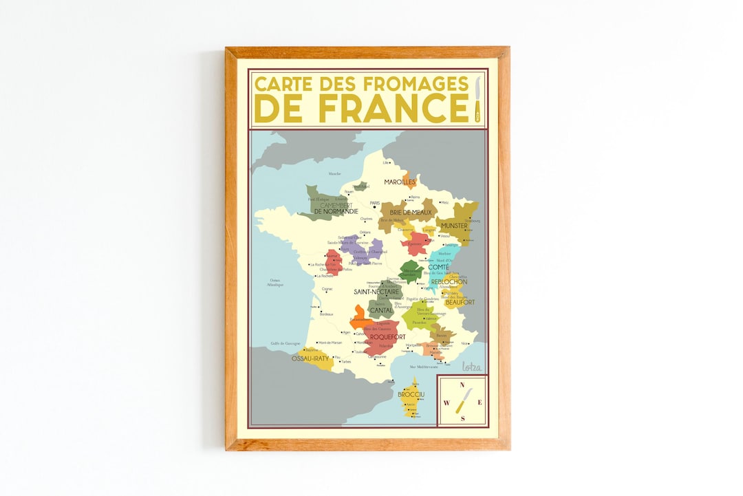 Map of French Cheeses - PDO | Minimalist Vintage Poster | Travel Poster ...