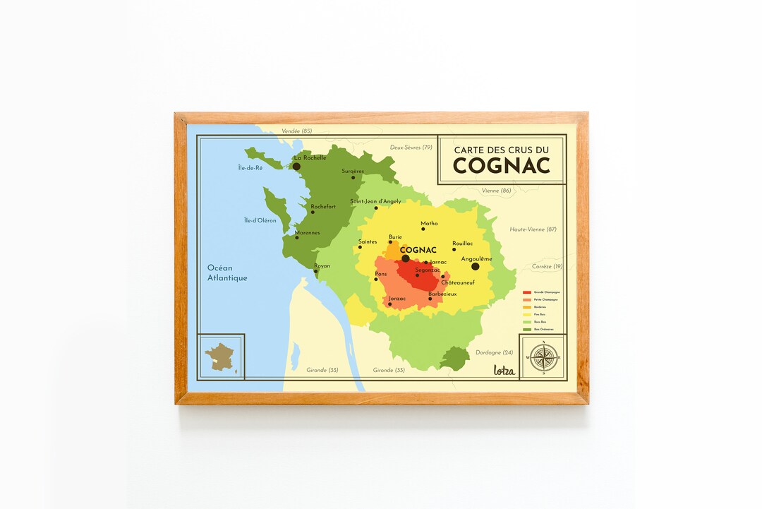 Poster Map of Cognac Grands Crus Vintage Minimalist Poster Travel Poster Travel Poster Interior ...