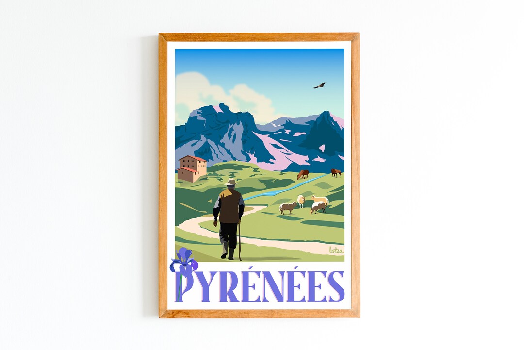 Affiche Pyrénées | Poster Vintage Minimaliste | Affiche de Voyage ...