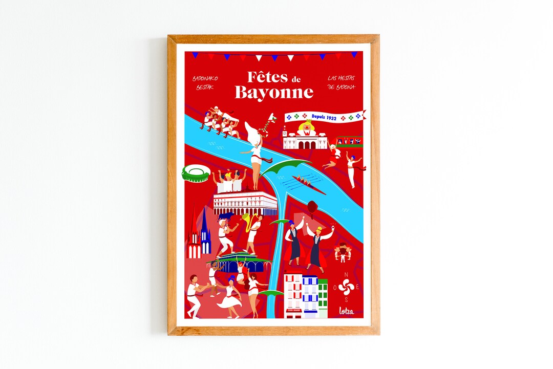 Bayonne Festival Poster Basque Country Vintage Minimalist Poster Travel ...