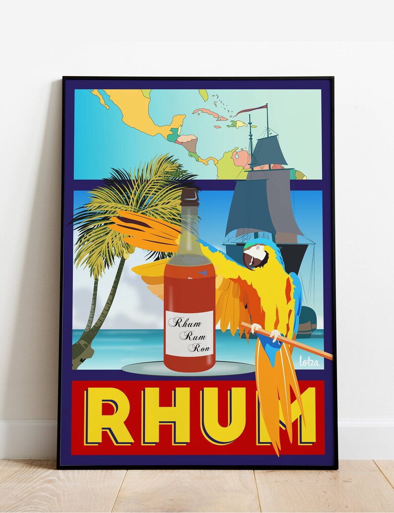Rum Poster Cocktail Vintage Minimalist Poster Travel Poster Travel ...