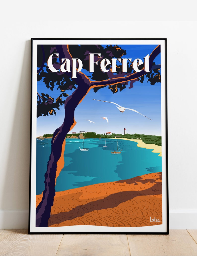 Cap Ferret Beach Poster | Minimalist Vintage Poster | Travel Poster ...