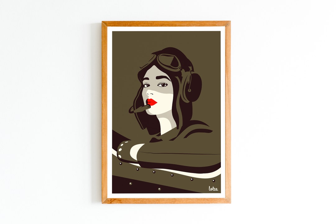 Pilot Poster - Aviator - Woman - Girl Power | Minimalist Vintage Poster ...