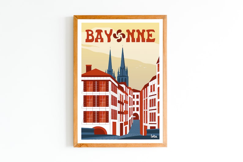 Affiche Bayonne - Pays Basque | Poster Vintage Minimaliste | Affiche de ...