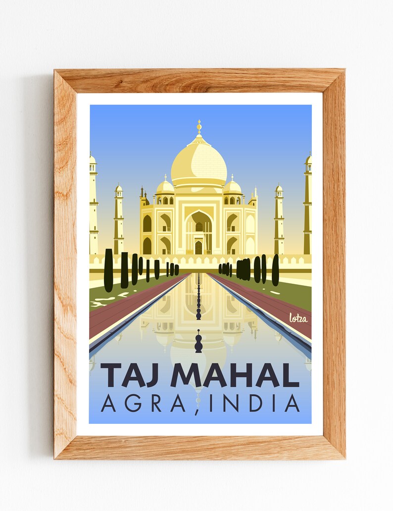 Poster Taj Mahal, Agra, India Vintage Minimalist Poster Travel Poster ...
