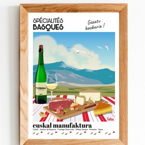 Affiche Spécialités Basques - Pays Basque, Cuisine Basque| Poster Vintage Minimaliste | Affiche ...