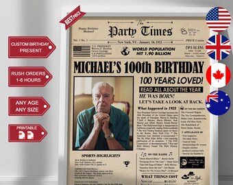 Back in 1923 Personalized 100th Birthday Gift for Men or - Etsy
