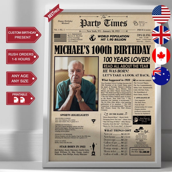 100th Birthday Newspaper - Etsy