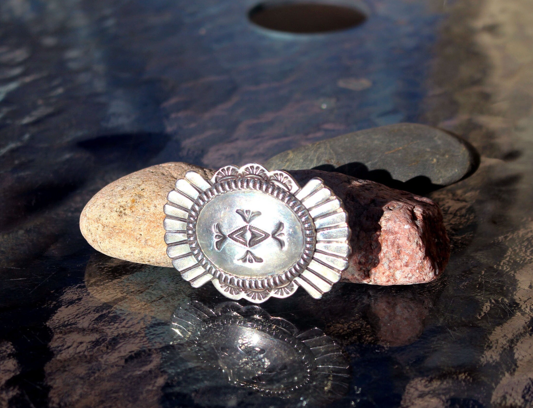 Concho Belt Buckle, Vintage Stamped Sterling Silver, Signed Navajo ...