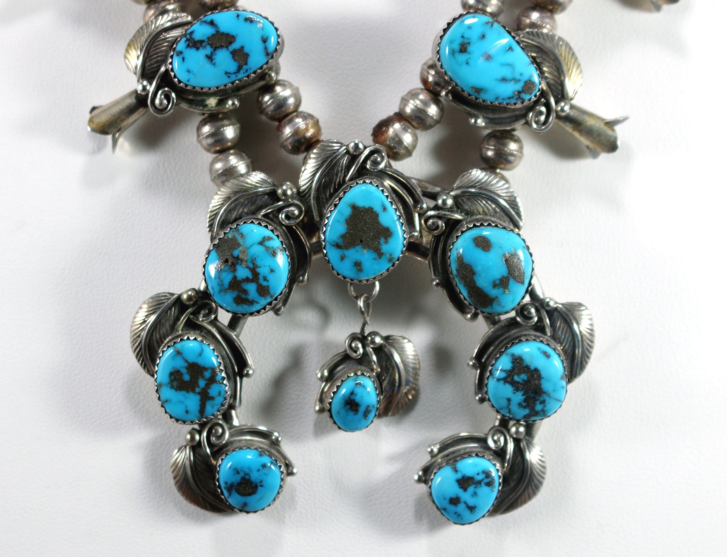 Morenci Turquoise With Pyrite Matrix Squash Blossom Necklace, Vintage ...