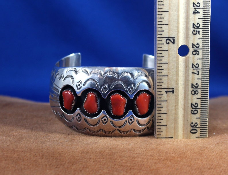 Natural Coral and Sterling Silver Cuff Bracelet, Vintage Navajo ...